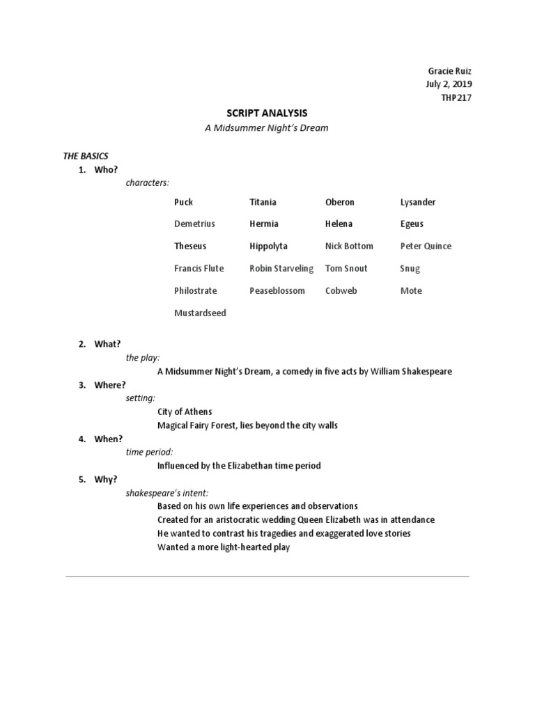 A Midsummer Night's Dream Script Analysis | PDF | A Midsummer Night's ...