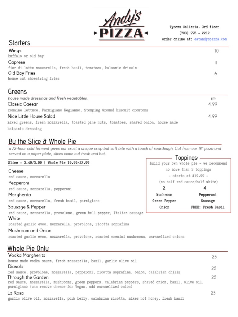 Andy's Menu 9.17.19 | PDF | Mozzarella | Foods