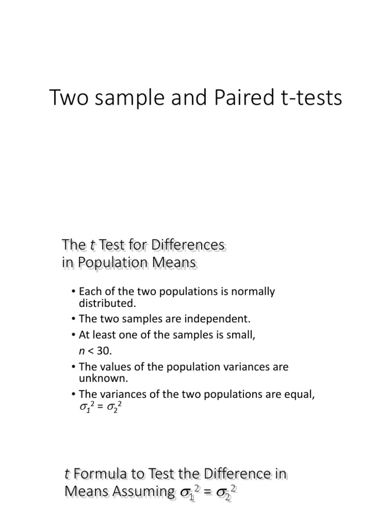 Two Sample and Paired T-Test - Population Variances | PDF | P Value ...