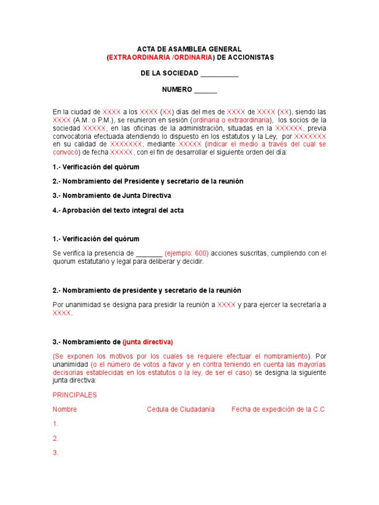 Acta Nombramiento Junta Directiva | PDF | Quórum | Gobierno