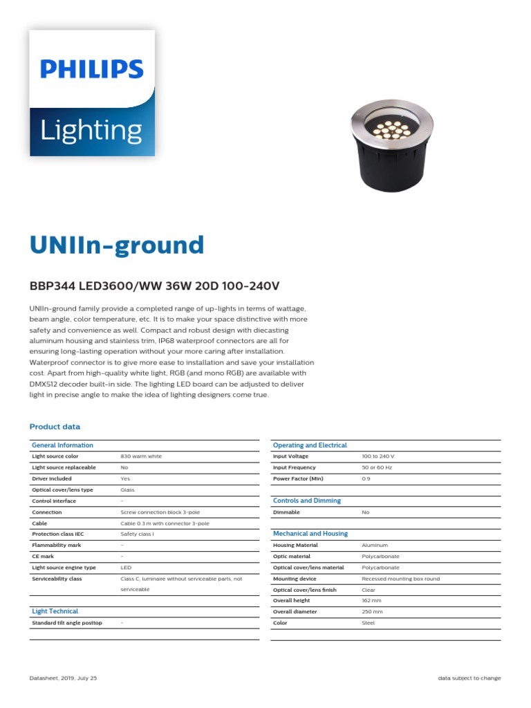 BBP344 Led3600 WW 36W 20D 100-240V | PDF | Lighting | Electrical Connector