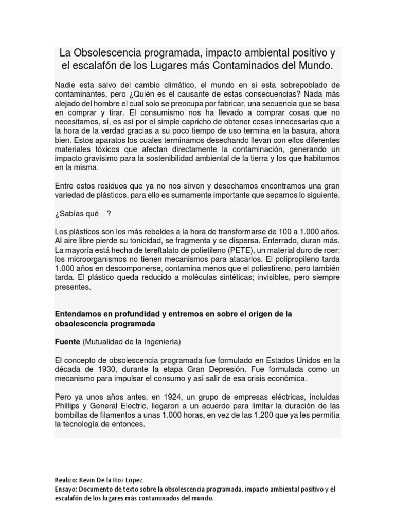 Impacto Ambiental de la Obsolescencia Programada | PDF | Residuos | El ...
