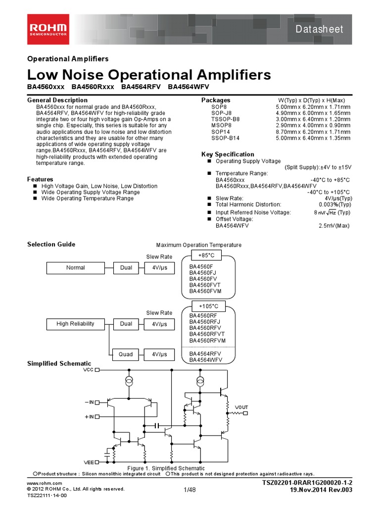 Low Noise Operational Amplifiers: Datasheet | PDF | Operational ...