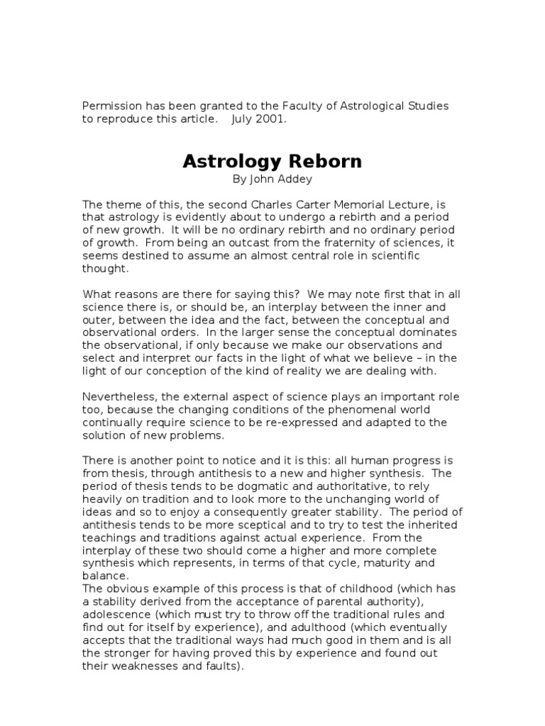 Astrology Reborn - John Addey | PDF | Science | Truth