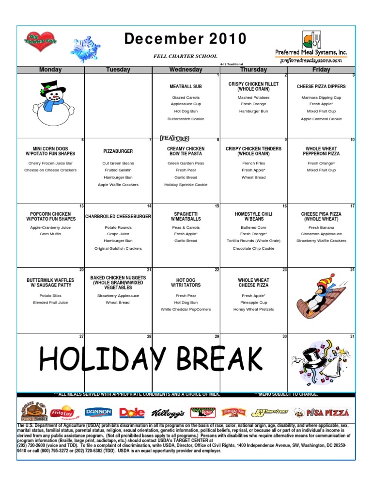 December Lunch Menu | PDF | Hamburgers | Cracker (Food)