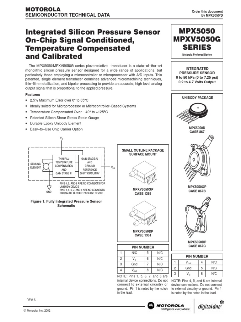 Freescale - Semiconductor MPX5050DP Datasheet PDF | PDF | Electronics ...