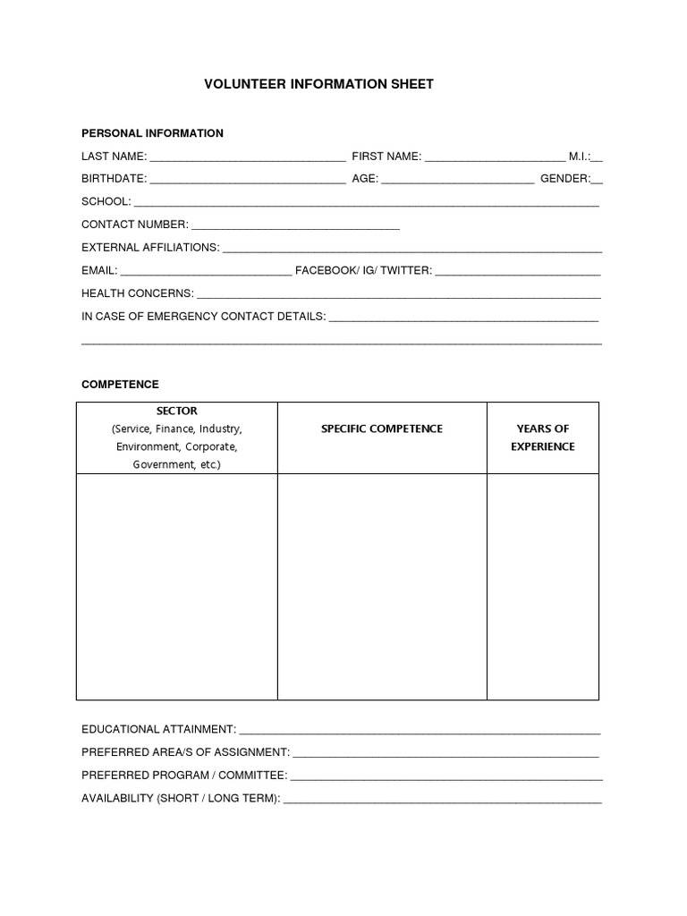 Volunteer Information Form | PDF