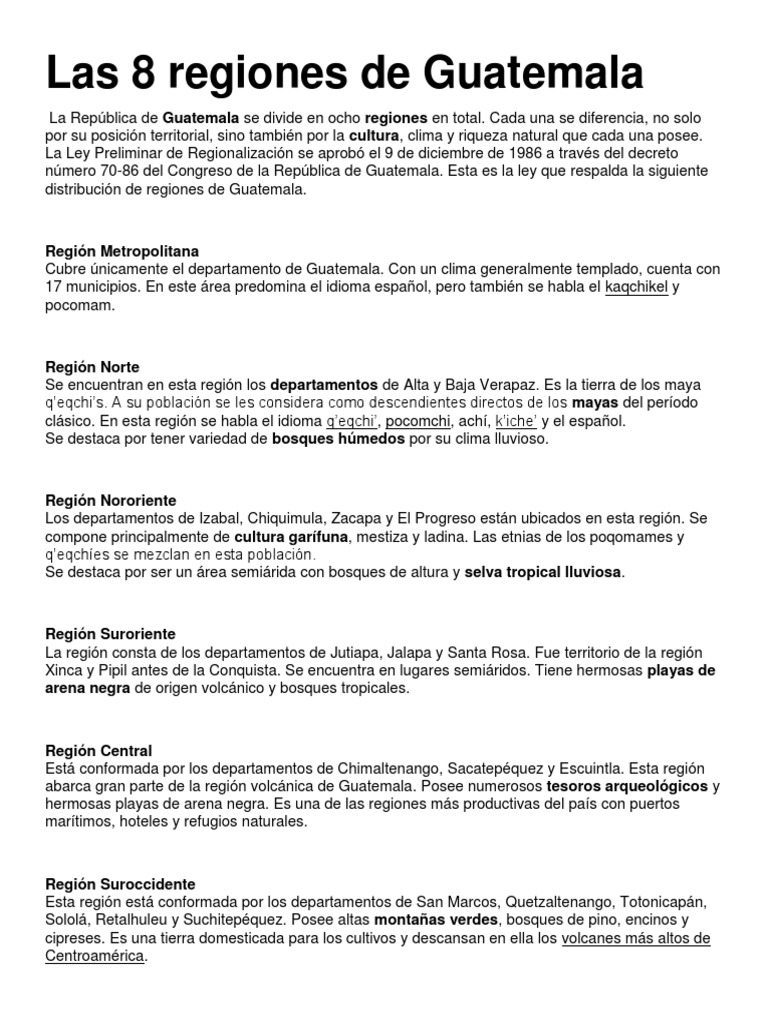Las 8 Regiones de Guatemala | PDF | Cultura de las Americas | Guatemala