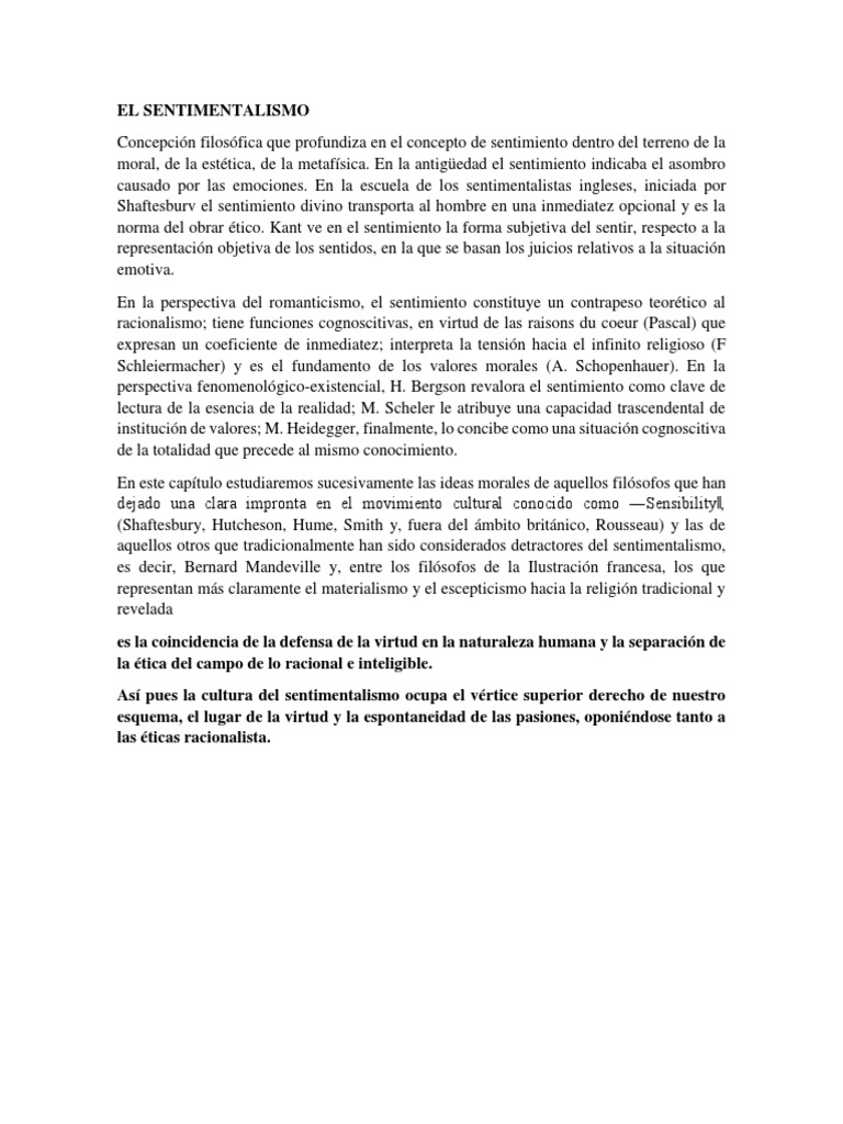 Definición y Filosofía del Sentimentalismo | PDF | David Hume | Moralidad