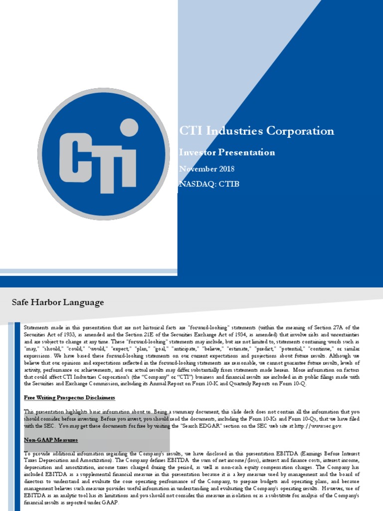 2018 Investor Presentation CTI | PDF | Earnings Before Interest | Net ...