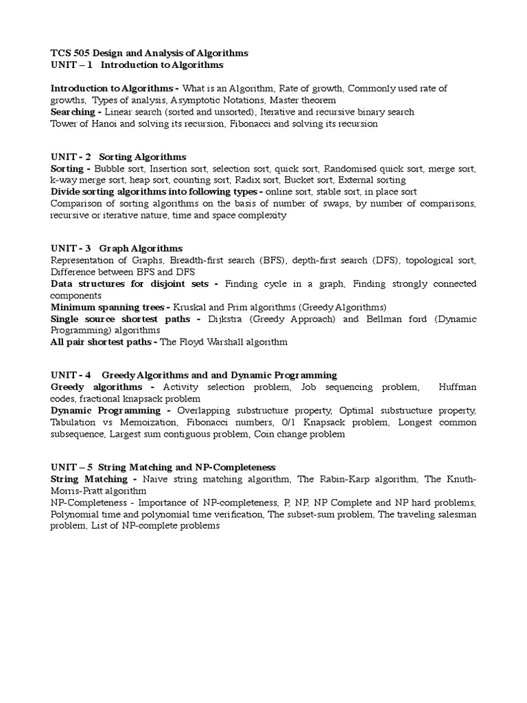 DAA Syllabus | Download Free PDF | Dynamic Programming | Mathematical ... DAA Syllabus | Download Free PDF | Dynamic Programming | Mathematical ...