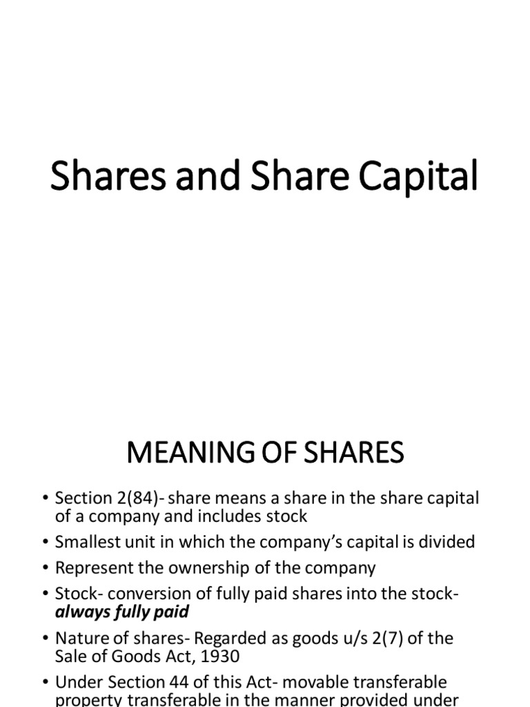 Analysis of Key Concepts Related to Shares and Share Capital Under the ...