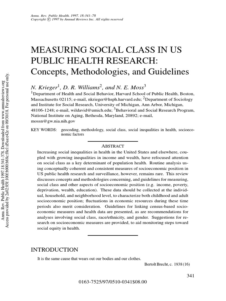 Measuring Social Class in Us Public Health Research: Concepts ...