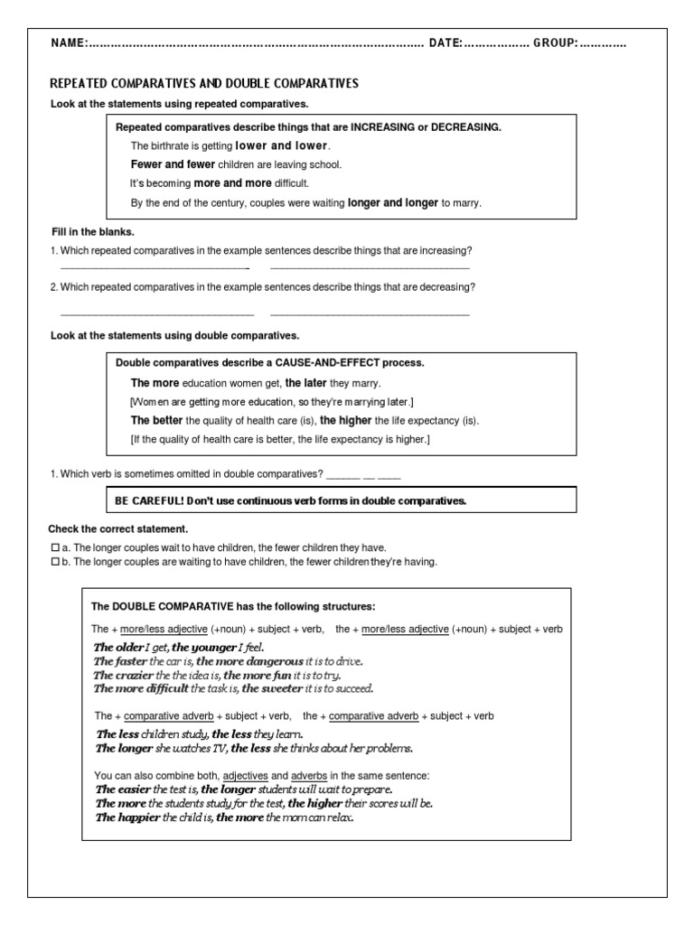 DOUBLE COMPARATIVE (Theory+Practice) | PDF | Verb
