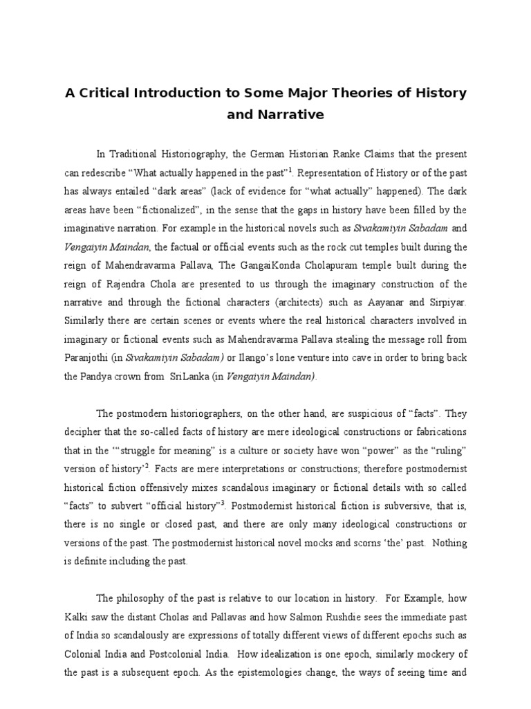 A Critical Introduction To Some Major Theories of History and Narrative ...