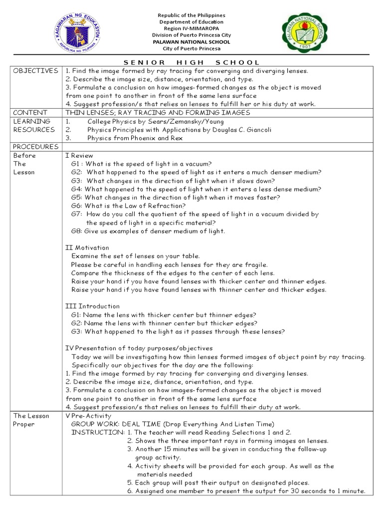 Detailed Lesson Plan For Physics | PDF | Lens (Optics) | Glass Applications