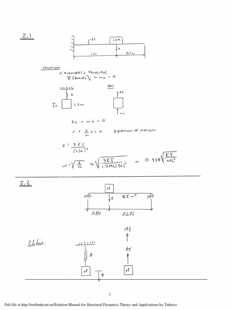 Solution Manual For Structural Dynamics Theory and Applications by ...