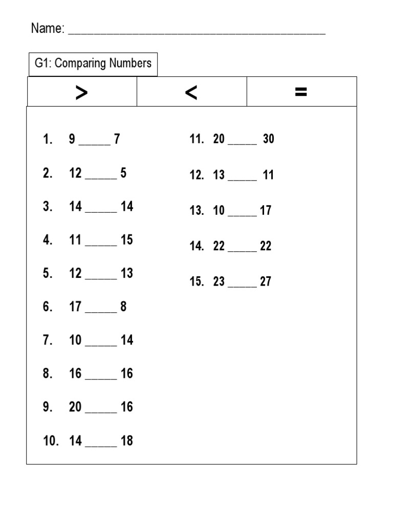 g1 Ordering Comparing Numbers | PDF