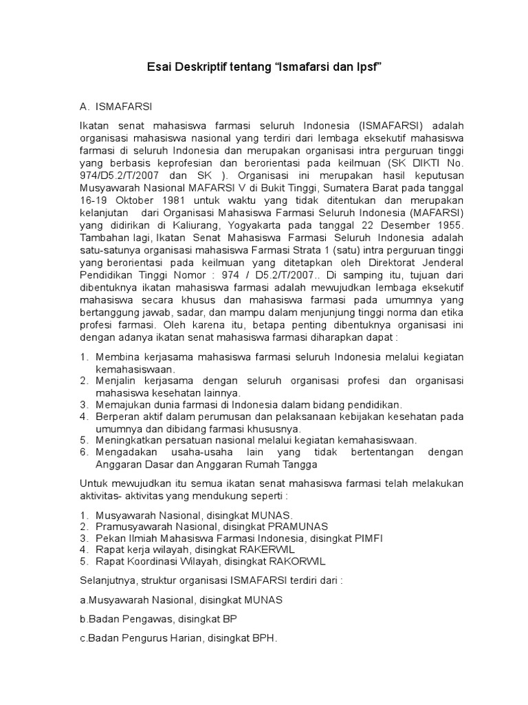 Esai Deskriptif Ismafarsi Dan Ipsf | PDF