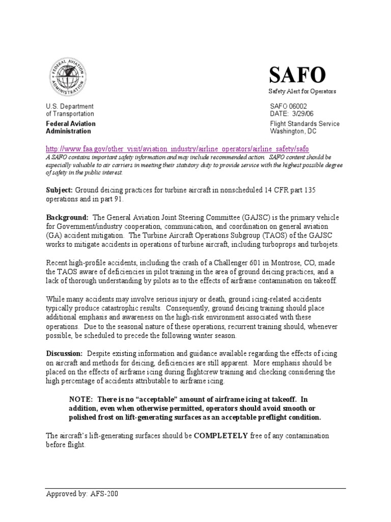 Safety Alert For Operators U.S. Department SAFO 06002 of Transportation ...