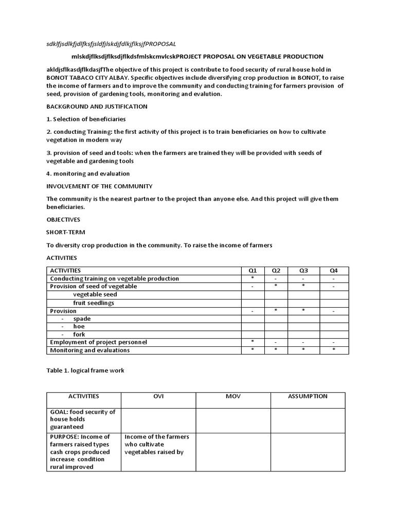 Mlskdjflksdjflksdjflkdsfmlskcmvlcskproject Proposal On Vegetable ...