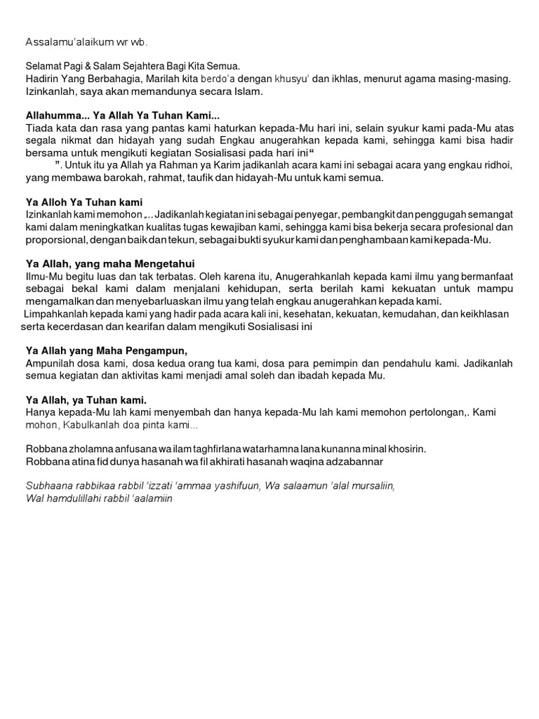 Doa Pembukaan Acara Sosialisasi | PDF