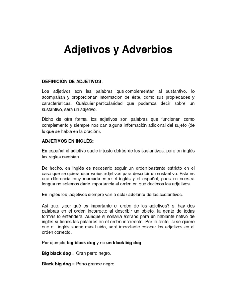 Adjetivos y Adverbios | Adjetivo | Adverbio