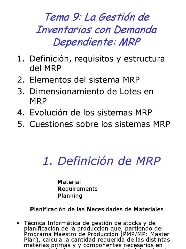 Gestión de Inventarios y MRP: Claves Esenciales | PDF | Planificación ...
