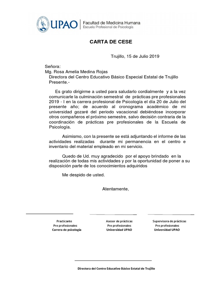 Modelo Carta Cese Final | PDF