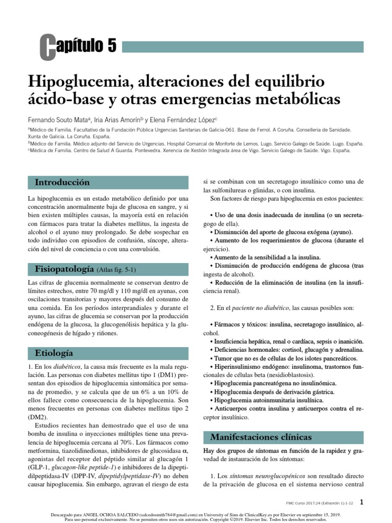 Hipoglucemia, Alteraciones Del Equilibrio Ácido-Base y Otras ...