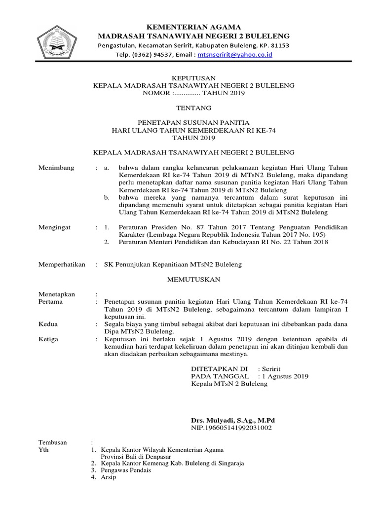 Contoh SK Kepanitiaan Hut Ri | PDF