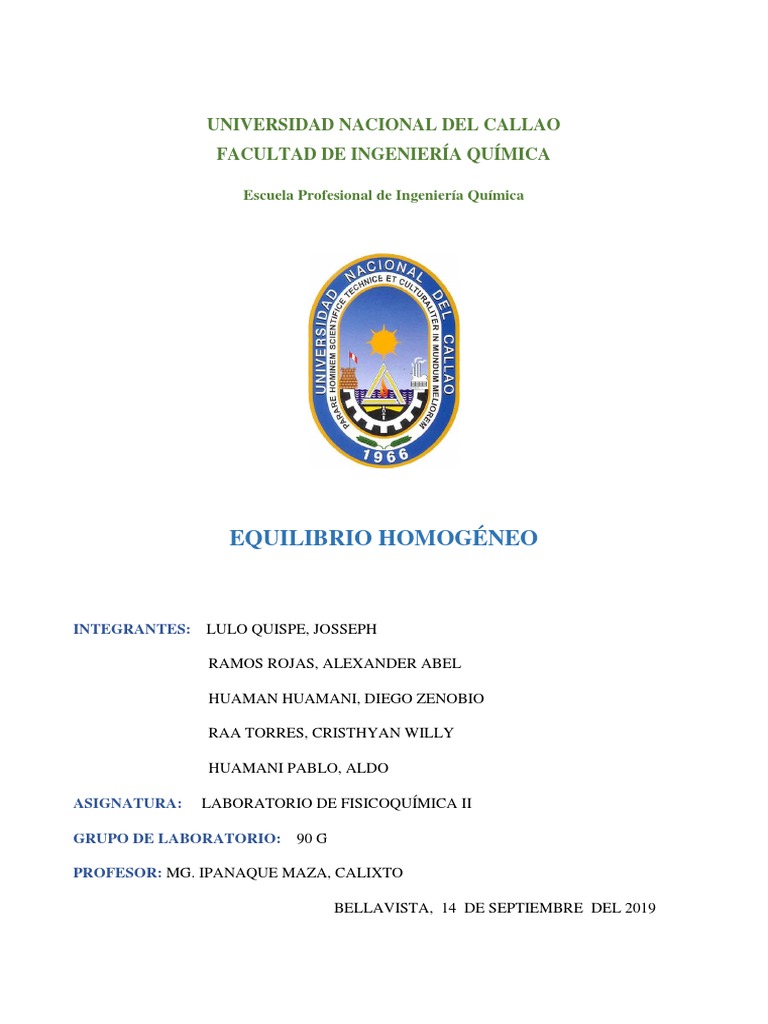 Equilibrio Homogéneo | PDF | Equilibrio químico | Reacciones químicas