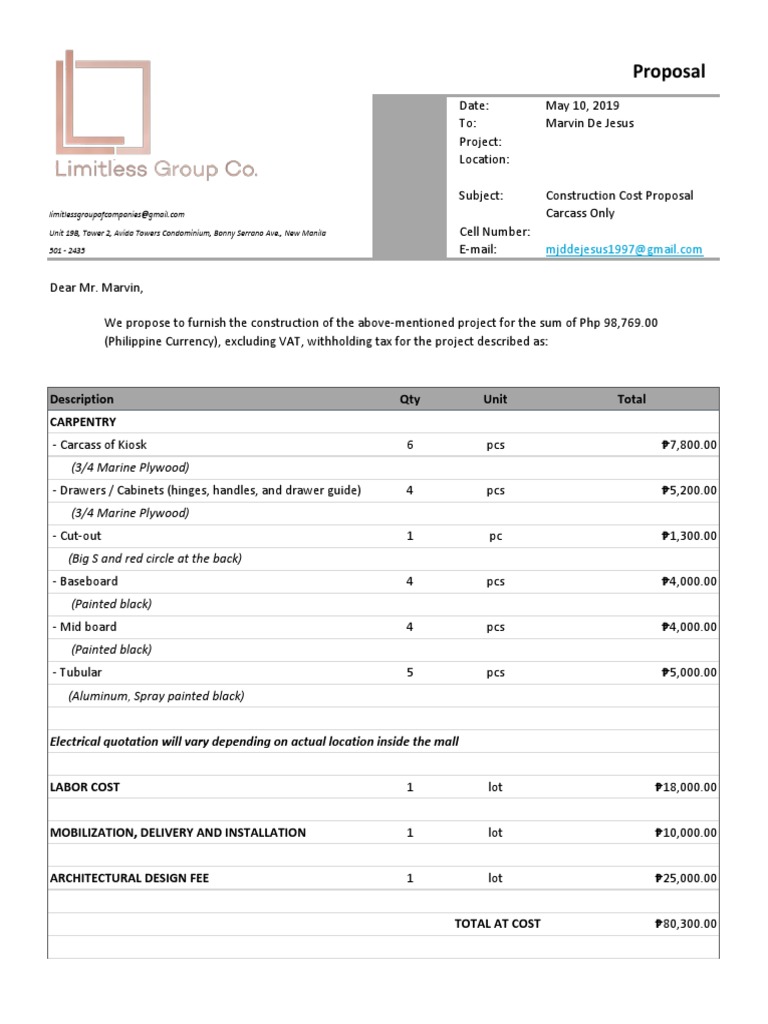 Proposal: Description Qty Unit Total Carpentry | PDF | Payments ...