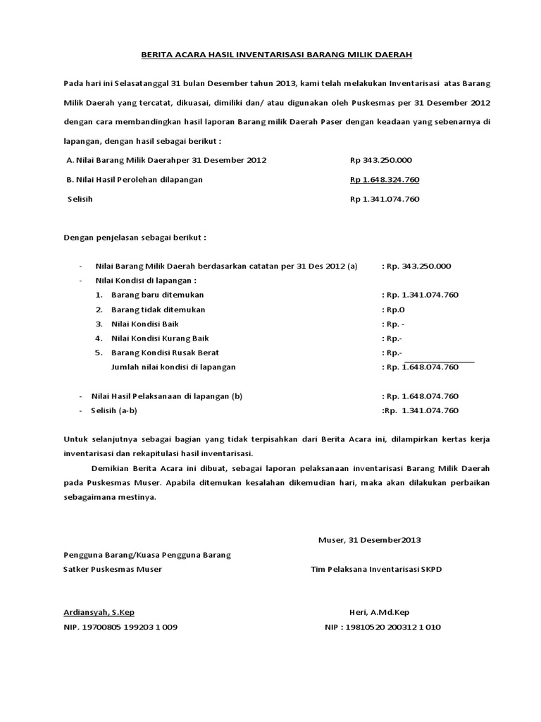 8 Contoh BA Hasil Inventarisasi BMD | PDF