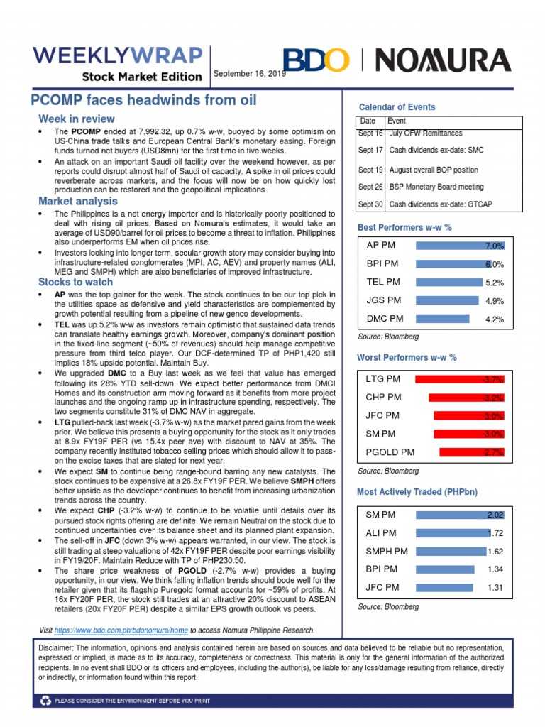 PCOMP Faces Headwinds From Oil: Week in Review | PDF | Stocks ...