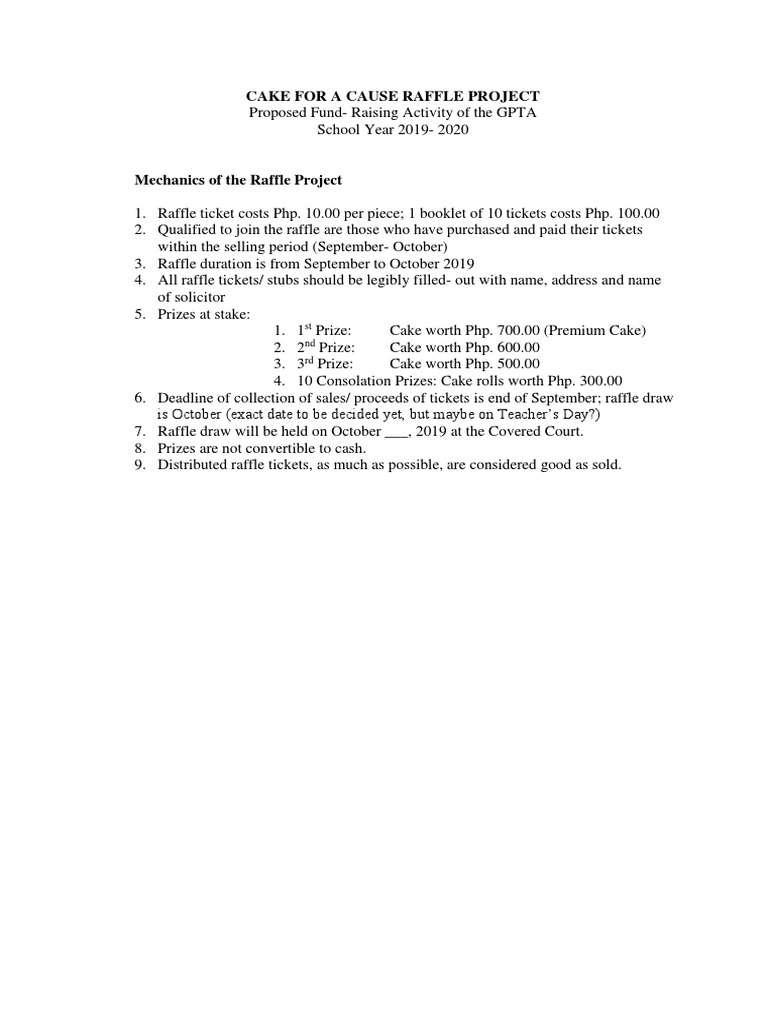 Cake For A Cause Raffle Project | PDF