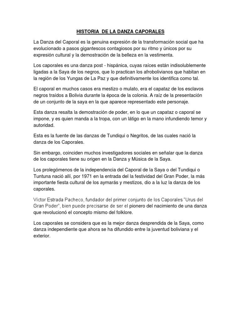 Historia De La Danza Caporales Pdf