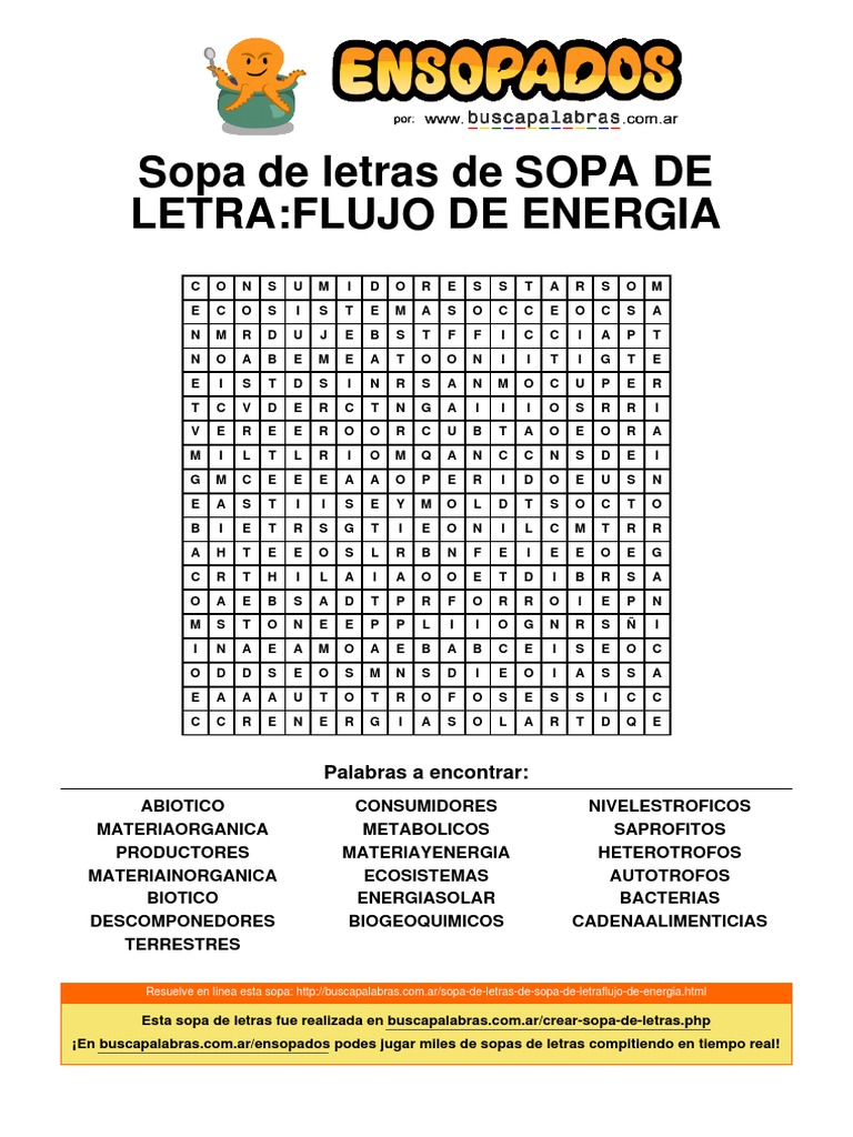 Sopa de Letra Flujo de Energia | PDF | Ciencia medioambiental | Entorno ...