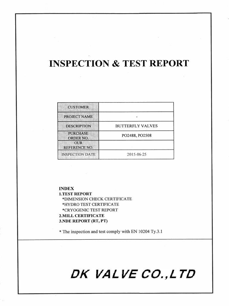 Inspection Test Report | PDF