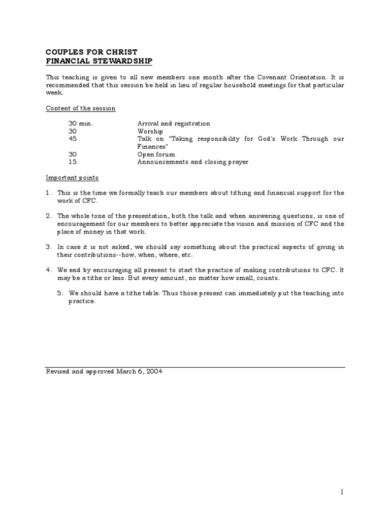 Financial Stewardship (Revised) | PDF | Tithe