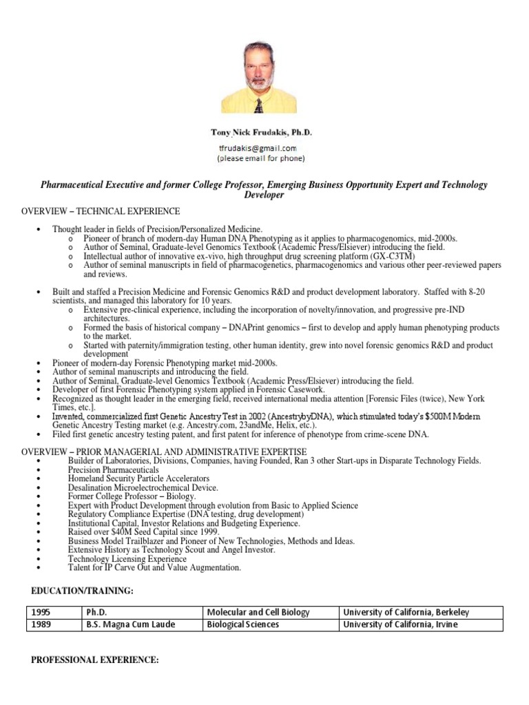 Frudakis CV 09 19 2019 Phar | PDF | Drug Development | Genomics