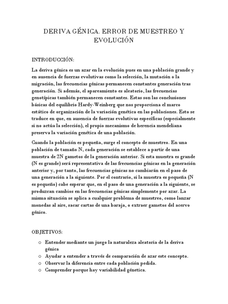 Deriva Génica y Evolución: Conceptos Clave | PDF | Evolución | Gene
