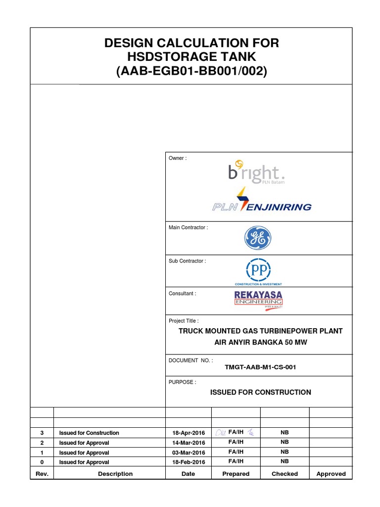 TMGT Aab m1 Cs 001 - Rev 3 HSD Storage Tank - Ifc | PDF | Column | Screw