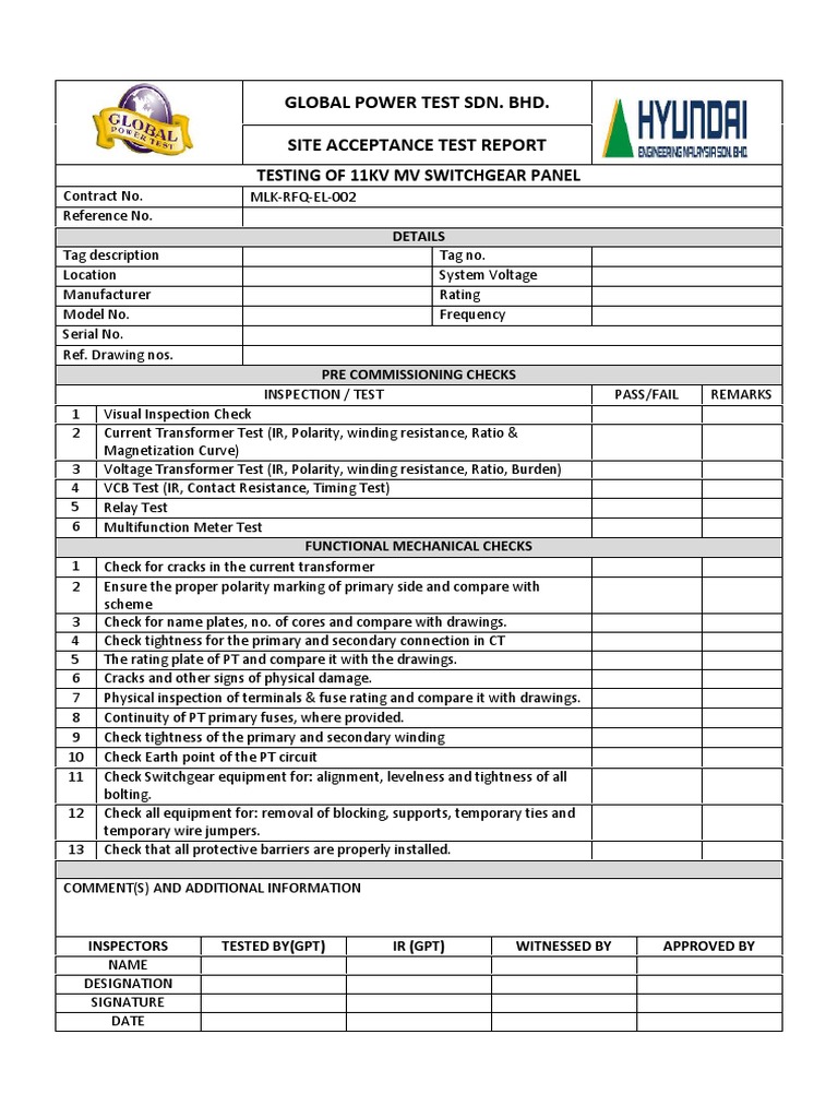 MV SWGR Inspection | PDF | Transformer | Electromagnetism