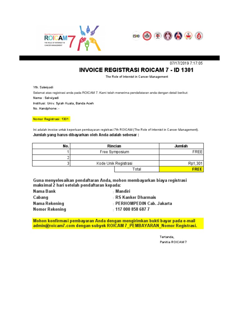 Contoh Invoice Registrasi Peserta | PDF