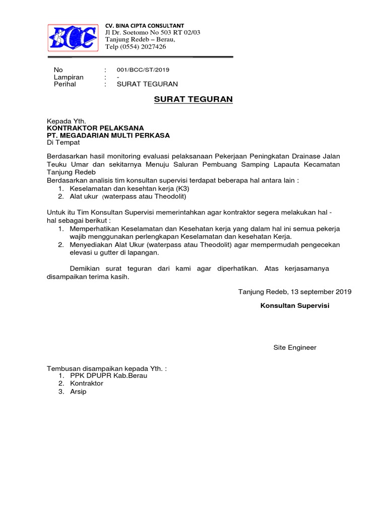 Surat Teguran untuk Kontraktor K3 | PDF