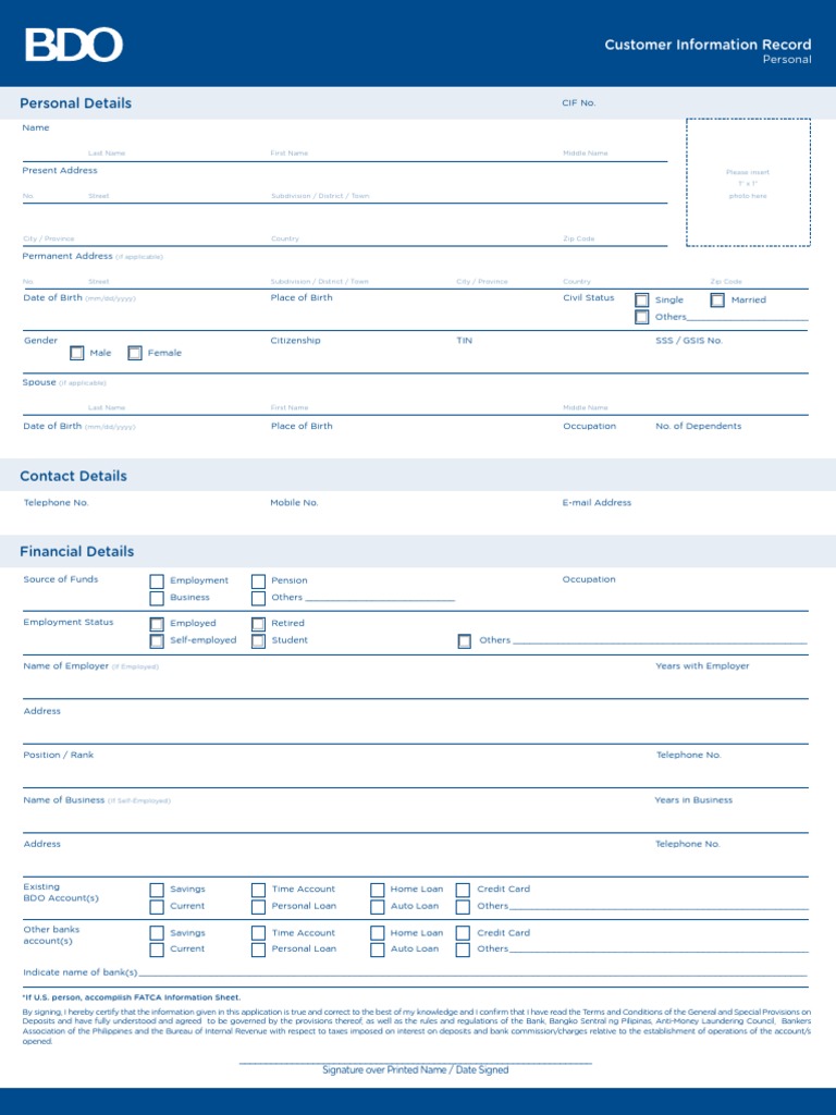 Real BDO Form PDF | PDF | Credit Card | Banks