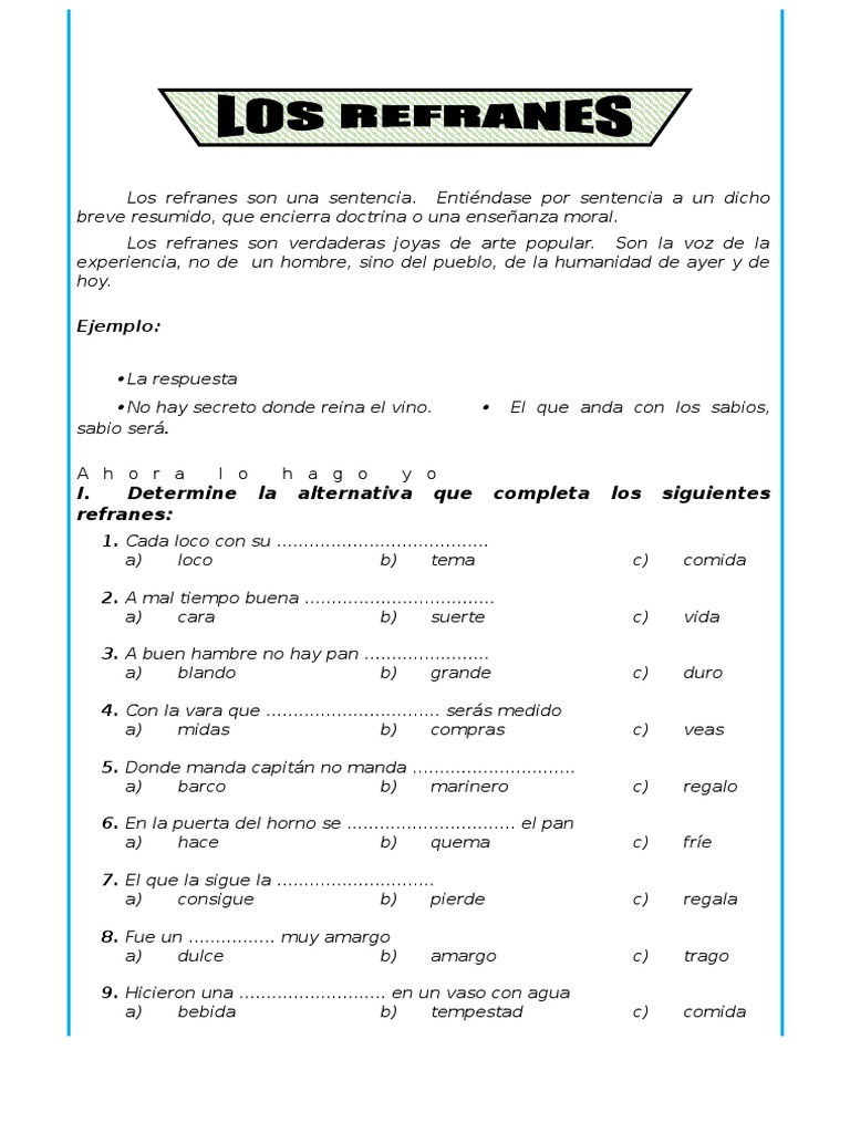 Refranes para niños de primaria | PDF