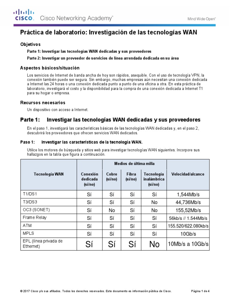 1.2.4.3 Lab - Researching WAN Technologies | PDF | Point and Click ...
