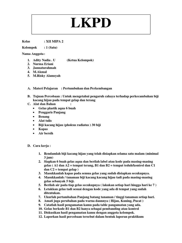 LKPD Pertumbuhan Dan Perkembangan | PDF